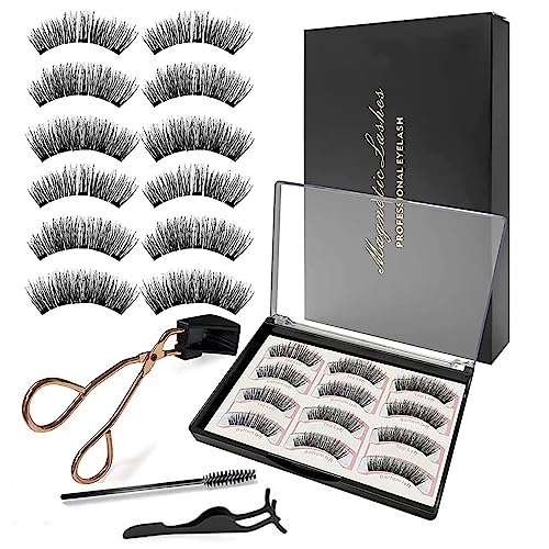 Onewly Magnetic Eyelashes, 3 Pairs Reusable Magnetic Eyelash Kit Dual Magnetic Eyelashes Dual Magnetic Lashes, Magnetic Eyelashes Natural Look