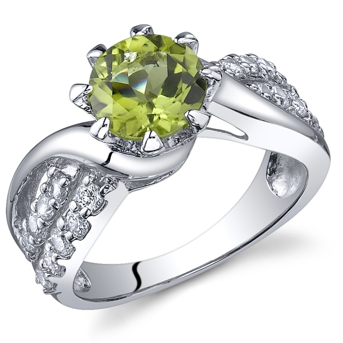PEORA Peridot Regal Ring for Women in Sterling Silver, Round Shape, 7mm, 1.25 Carats total, Comfort Fit, Size 8