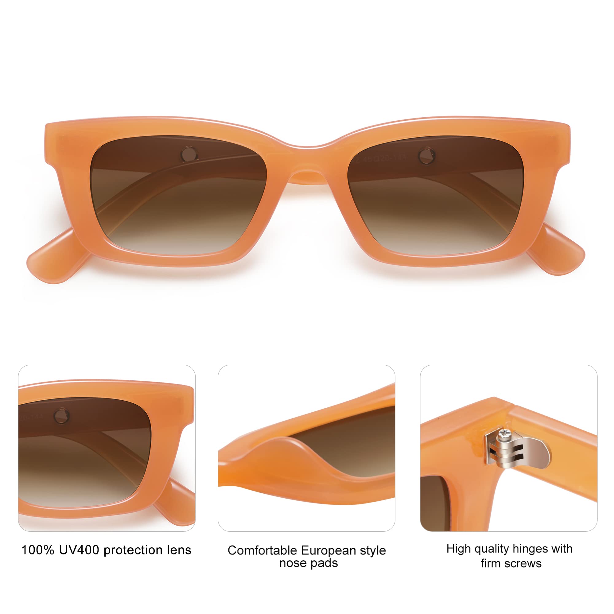 SOJOS Rectangular Retro Skinny Sunglasses for Men and Women UNITY SJ2134 with Black Frame/Grey Lens