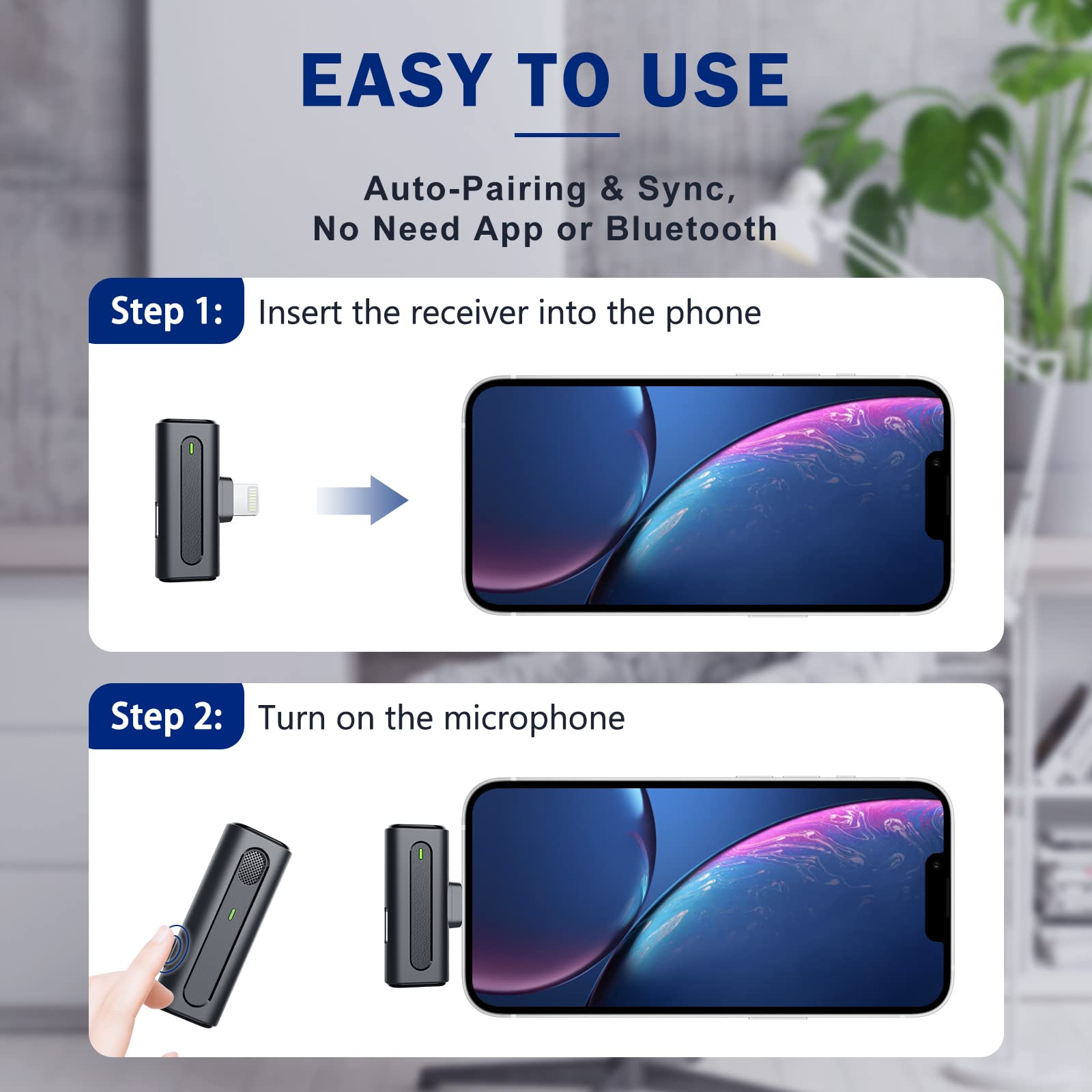 Wireless Lavalier Microphone, Upgraded Plug-and-Play HD Mic Compatible with iPhone/iPad for Youtubers/Tiktok/Facebook Live Stream/Vloggers/Interview, Noise Reduction & Auto-Sync