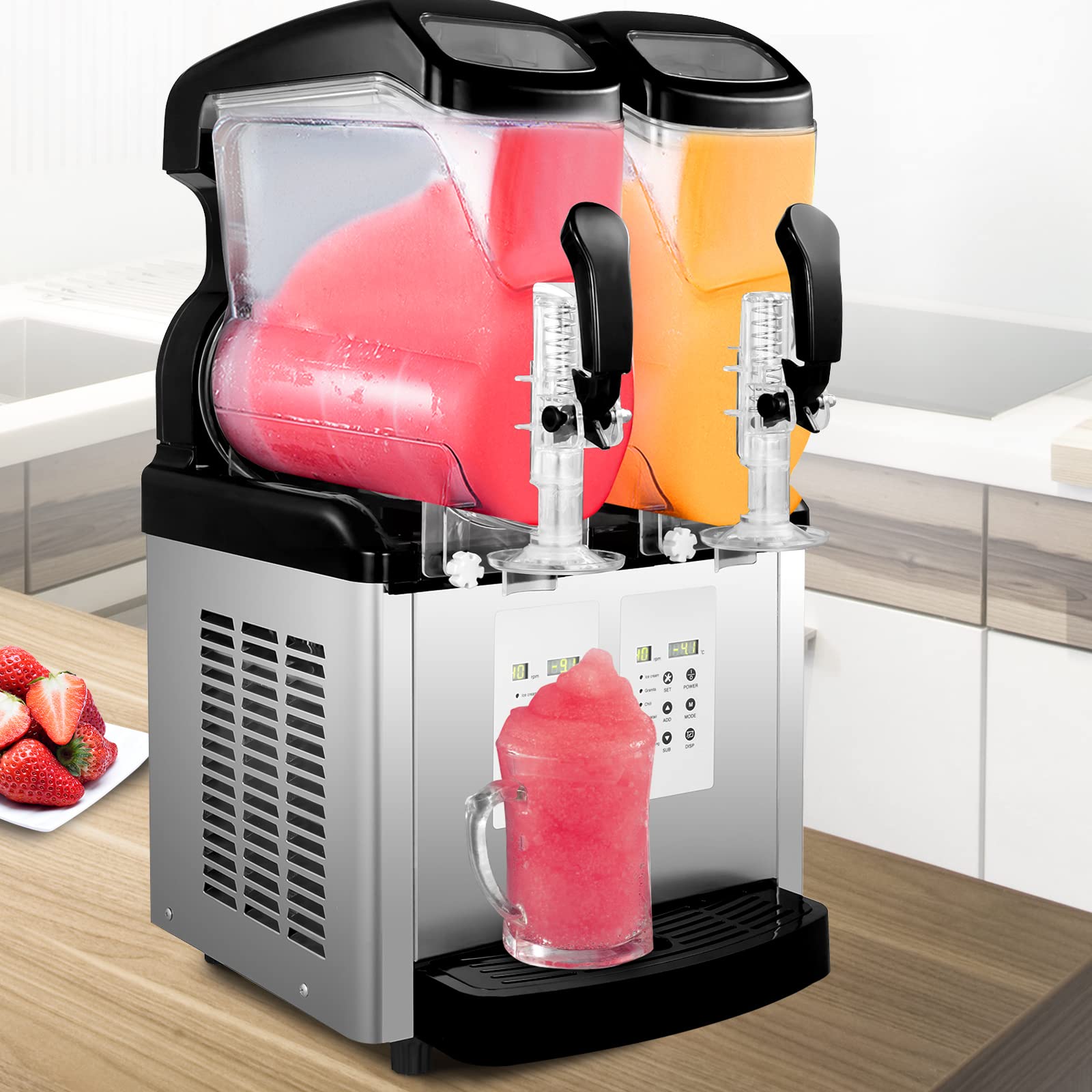VEVOR Slush Frozen Drink Machine, 6LX2 Tanks, 1300W Commercial Margarita Maker with 14°F to 41°F Temperature Preservation, Automatic Clean Four Selectable Modes for Cafes Restaurants, Black