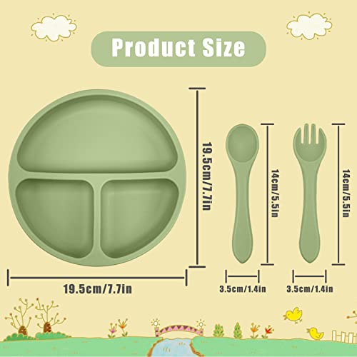 TQONEP 12 Pack Suction Plates for Babies & Toddler,Divided Plate Set,Silicone Suction Cup Plates for Babies with Fork and Spoon,Baby Plates with Suction,Toddler Plate Utensils Set