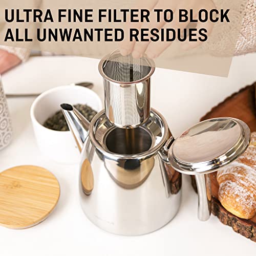 VeoHome Stainless Steel Tea Pot with Infuser - Keeps Heat Thanks to its Double Wall, Silver (1 Liter (34 oz))…