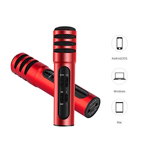 Podcast Studio Recording Condenser Microphone-USB Port Plug and Play Built-in Reverberating Sound Card Echo Recording Compatible with Cellphone iOS/Android Tablets Mac and PC Windows(red