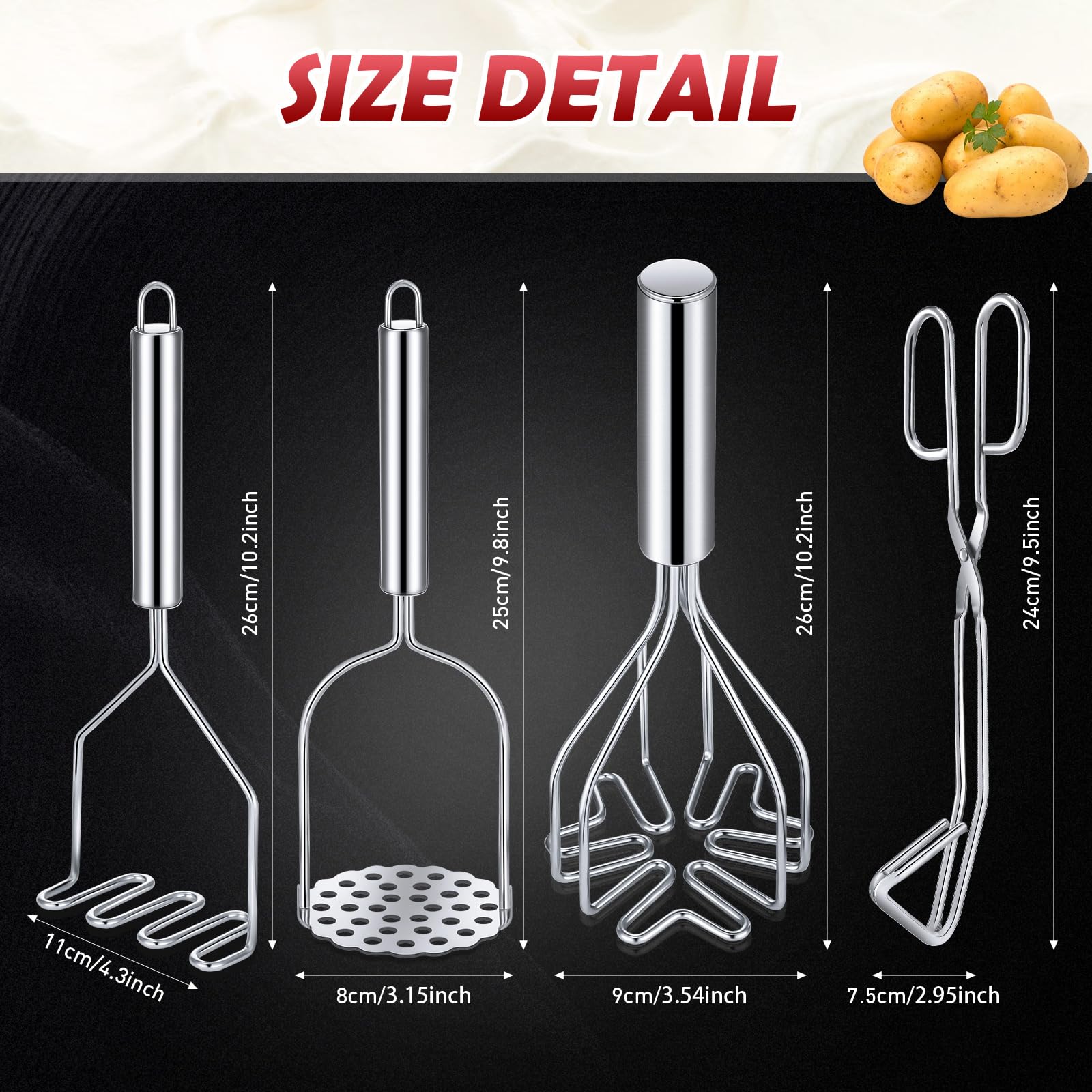 Mumufy 6 Pack Potato Masher Peeler Set Includes Wire Masher Swivel Peeler Vegetable Peelers Heavy Duty Masher Kitchen Tools for Potato Press Cooking Berries Fruits Avocado (Silver)