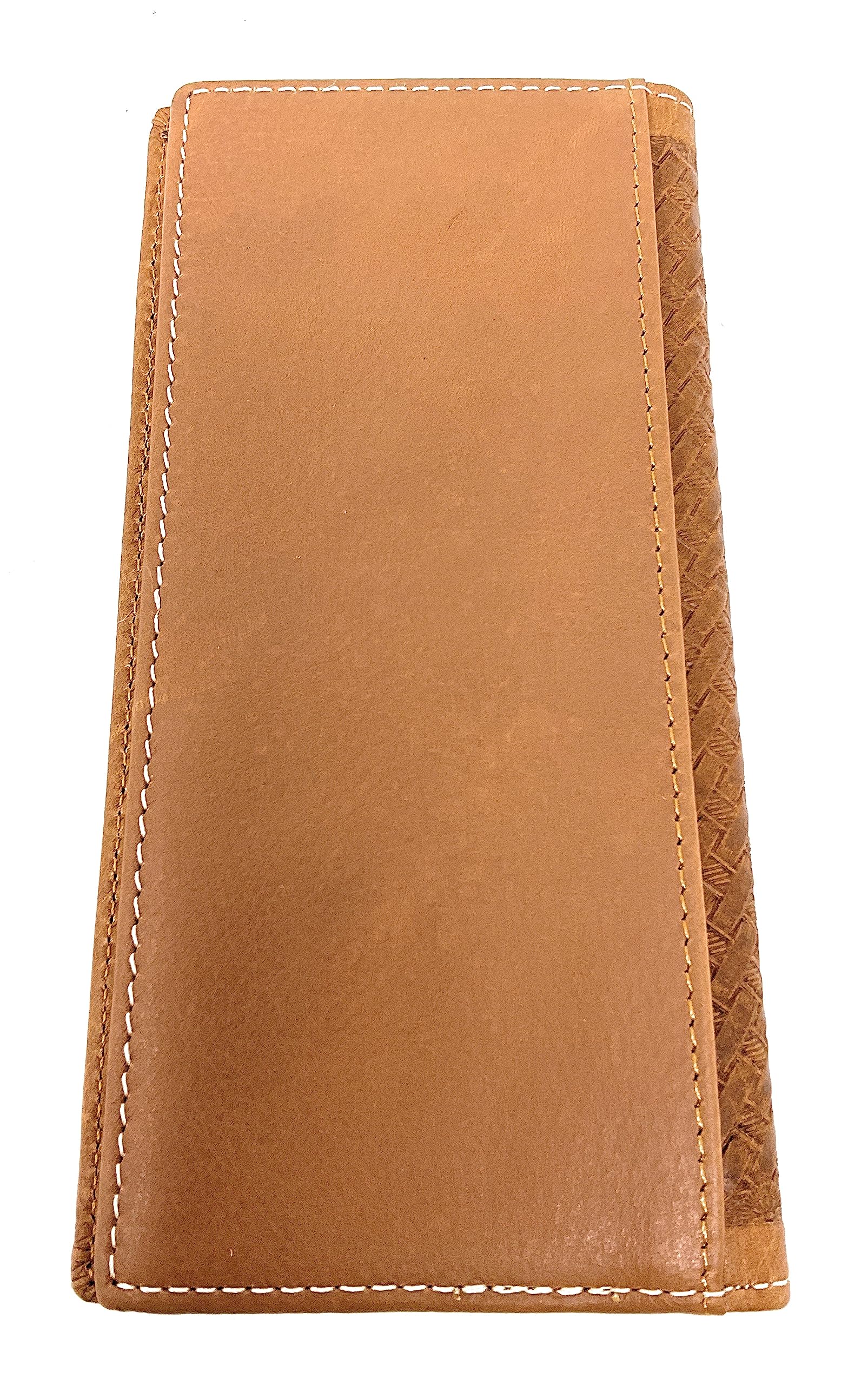Western Tooled Genuine Leather Cowhide Cow fur Praying Cowboy Men's Long Bifold Wallet in 3 colors (Cowfur Brown)