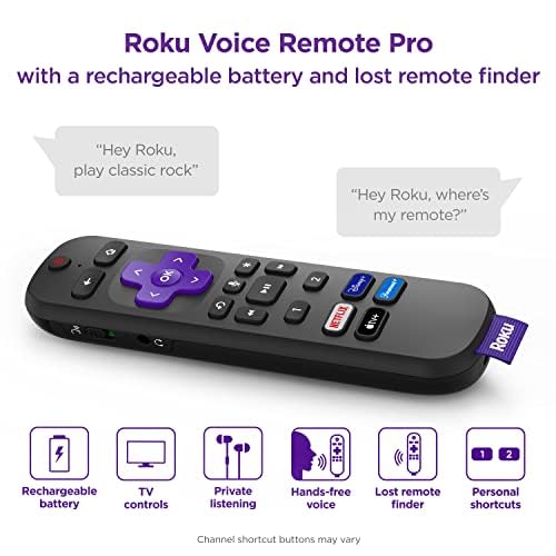 Roku Ultra 2022 4K/HDR Streaming Device and Roku Voice Remote Pro with Rechargeable Battery, Hands-Free Voice Controls, Lost Remote Finder, and Private Listening (Renewed)