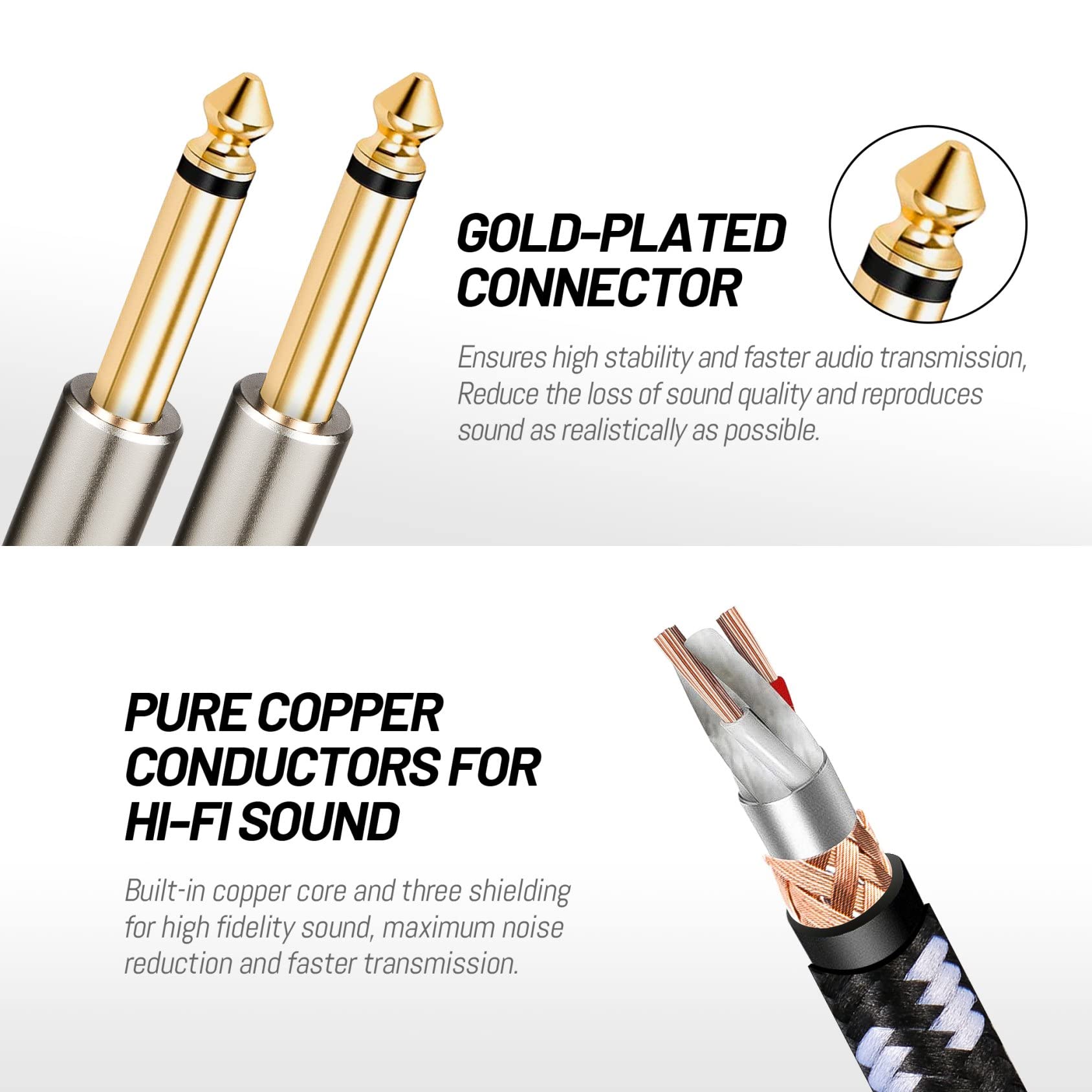 Sound harbor Guitar Cable, Guitar Amp Cord, 6.5 ft Electric Guitar Instrument Cable, 1/4 Bass Guitar Cable