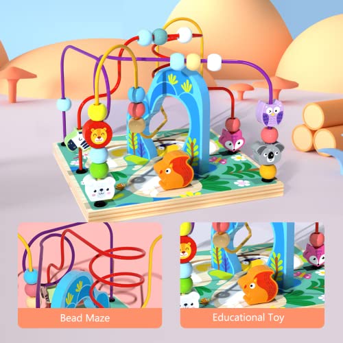 Wooden Baby Activity Cube for Toddlers 3+,5 in 1 Early Educational Montessori Toy for Toddlers,Abacus Blocks Bead Maze Spinning Gear Shape Sorter Learning Clock,First Birthday Gifts for Boys Girls.