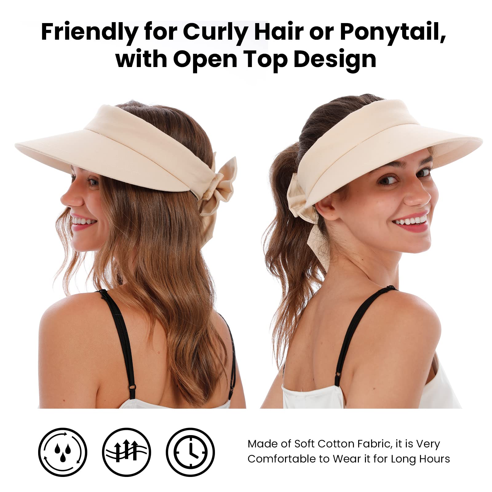 Simplicity Womens Beach Hat UPF 50+ UV Protection Wide Brim Hats for Women Sun Visors for Women, Black No Bow
