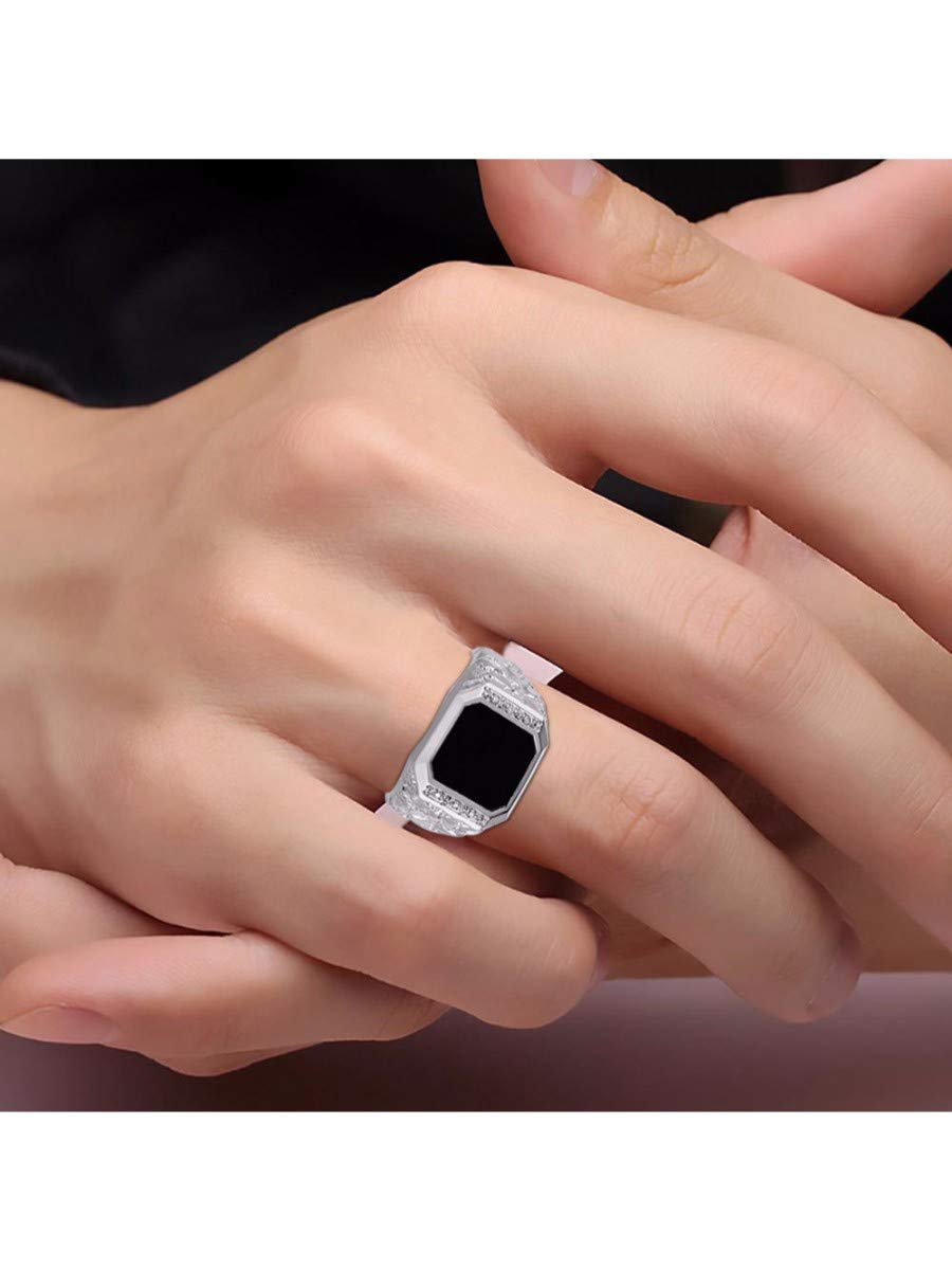 Rylos Designer Nugget Ring With Diamonds and Black Onyx Set in Sterling Silver Size 8