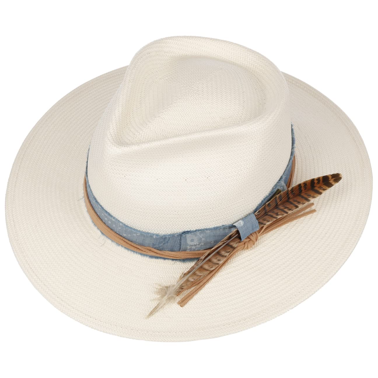Stetson Feather Trim Toyo Western Straw Hat Women/Men Cream White 7 1/4-7 3/8
