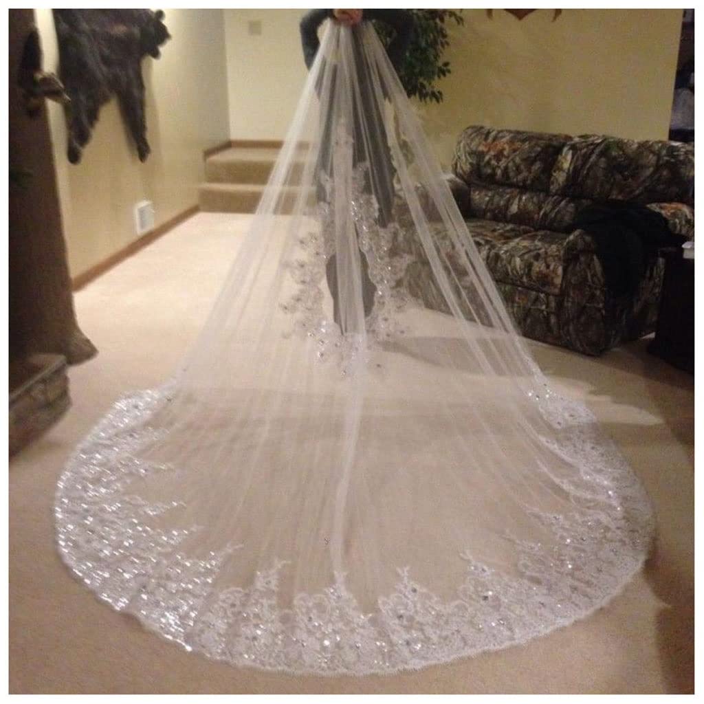 Ts Church Wedding Bridal lace Veil, Extra-Long 3 Meters 5 Meters Sequin lace Large Trailing Veil Soft Yarn Accessories (Size : 5MX3M)