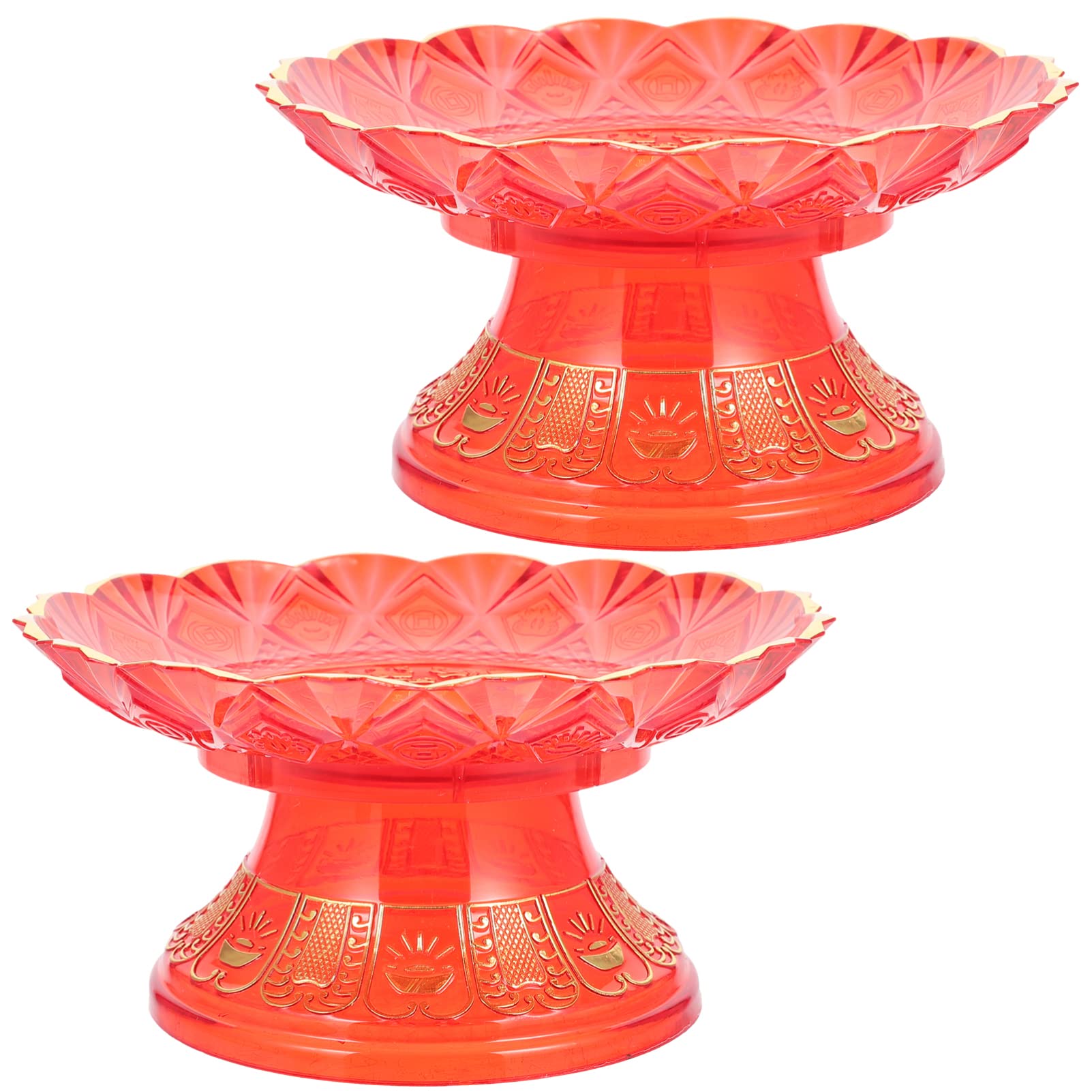 Veemoon 4pcs Blessing Use Decorative Rituals Holders Sacrifice Snack Food Decor Holder Serving Wedding Fruit Decoration Footed Plate Round Nuts Plates Containers Bowl Buddhist Offering S