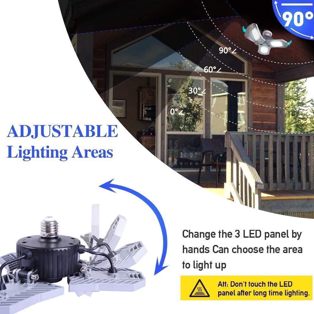 nathome led Garage Lights,216 LED Eqv 200w,Aluminium lamp,E26 Garage Lighting,deformable Leaf Garage Light,Indoor use for Led Shop Lights,Workshop Light(Eqv 200w Plastic Lamp)