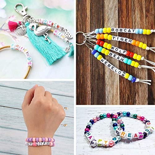 Quefe 1400pcs Beads Kit Letter Beads and Large Hole Beads in 6 Styles with 50 Meters Elastic String Assorted for DIY Bracelets, Necklaces, Key Chains and Other Jewelry Making