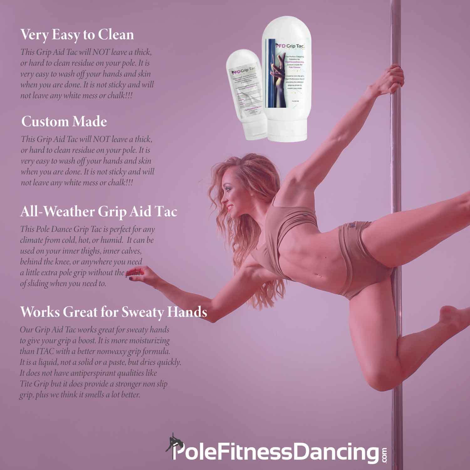 PFD Grip Tac - Pole Grip Aid Tac – Ultimate gripping Liquid Solution for Pole Dancing - Stronger Than Dry Hands, Repels Perspiration from Sweaty Hands, Enhancer to give Your Grip a Boost (2, Ounces)