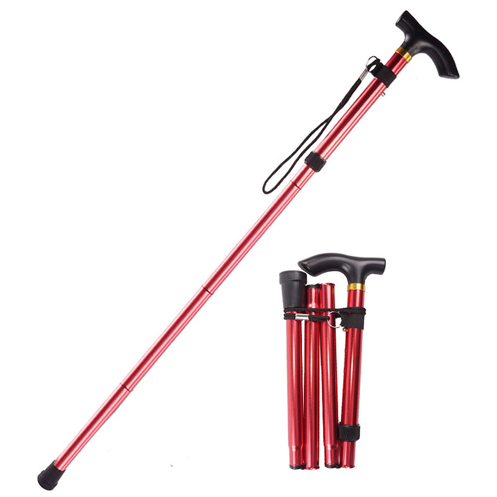 Trekking Poles Aluminum Collapsible Hiking Pole Anti-Slip Walking Sticks for Men Folding Ladies Hiking Sticks (Red)