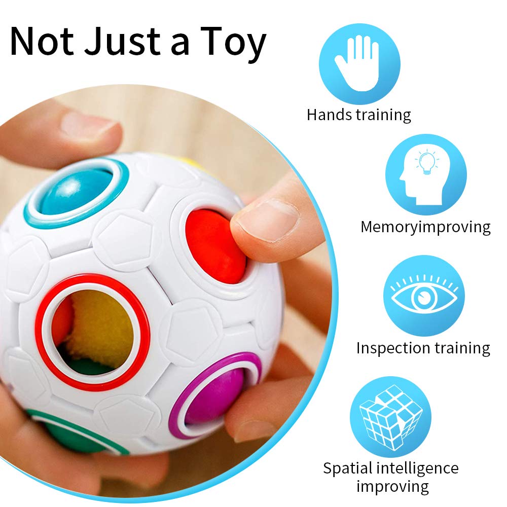 Roxenda Puzzle Toy Set of 2 - Rainbow Puzzle Ball, 3D Maze Magic Cube - Exciting Puzzle Game for Boys and Girls