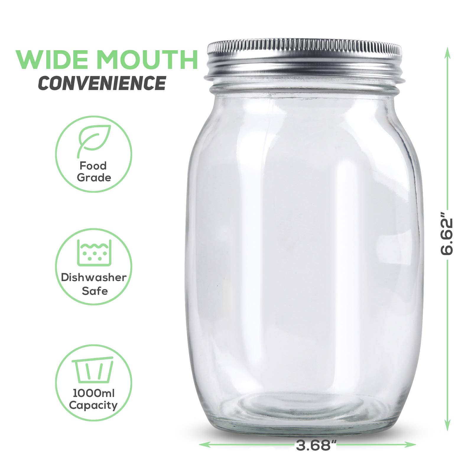 Sprouting Jar Kit-2 Wide Mouth Quart Mason Jars with 316 Stainless Steel Screen Sprout Lids,Melamine Tray,Stand and Canning Brush | Seed Sprouter Set for Growing Broccoli, Alfalfa, Mung Bean (White)