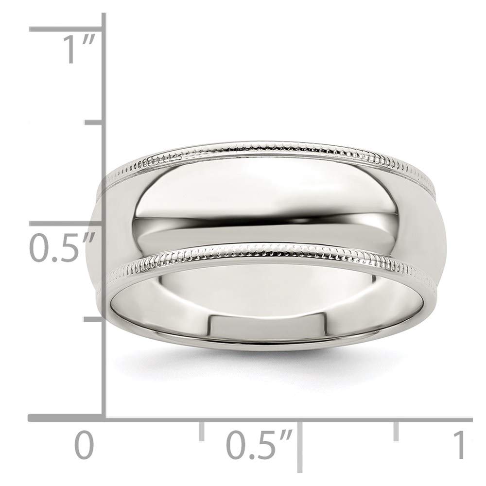 Sterling Silver 7mm Half Round Milgrain Size 8.5 Band QQWM070-8.5
