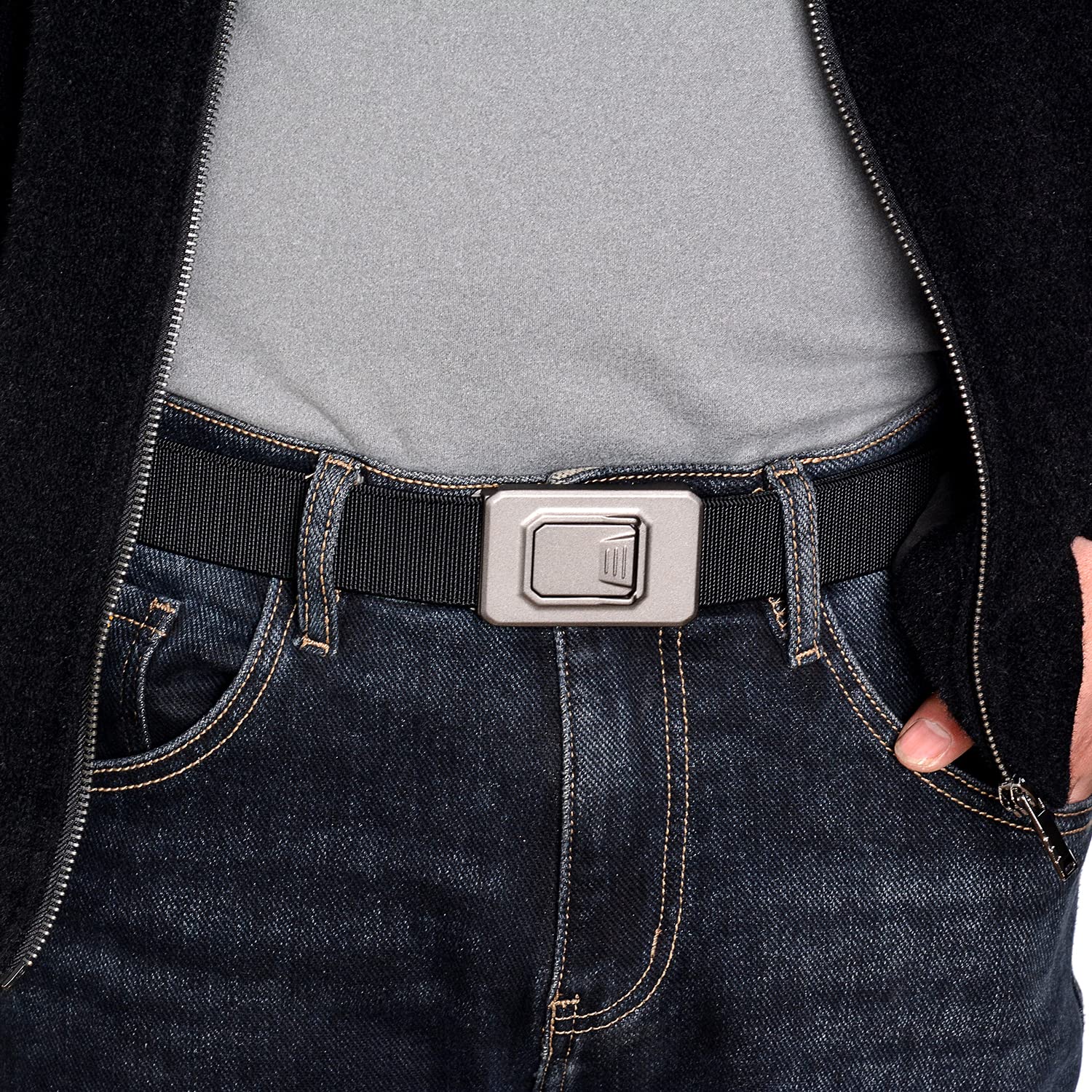 YWHCHI Belts for Men Nylon Belt for Hiking Golf Work Ratcheting Casual Mens Belt for Jeans Men's Belt Web Adjustable Belt (Black-E3068, M(115CM))