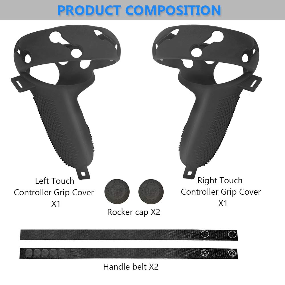 SIMUMU Upgrade Full Cover Silicone Touch Controller Grip Cover & Adjustable Wrist Knuckle Strap for Oculus Quest 2, Upgrade Signal Hole,Unblock Signal (Black)