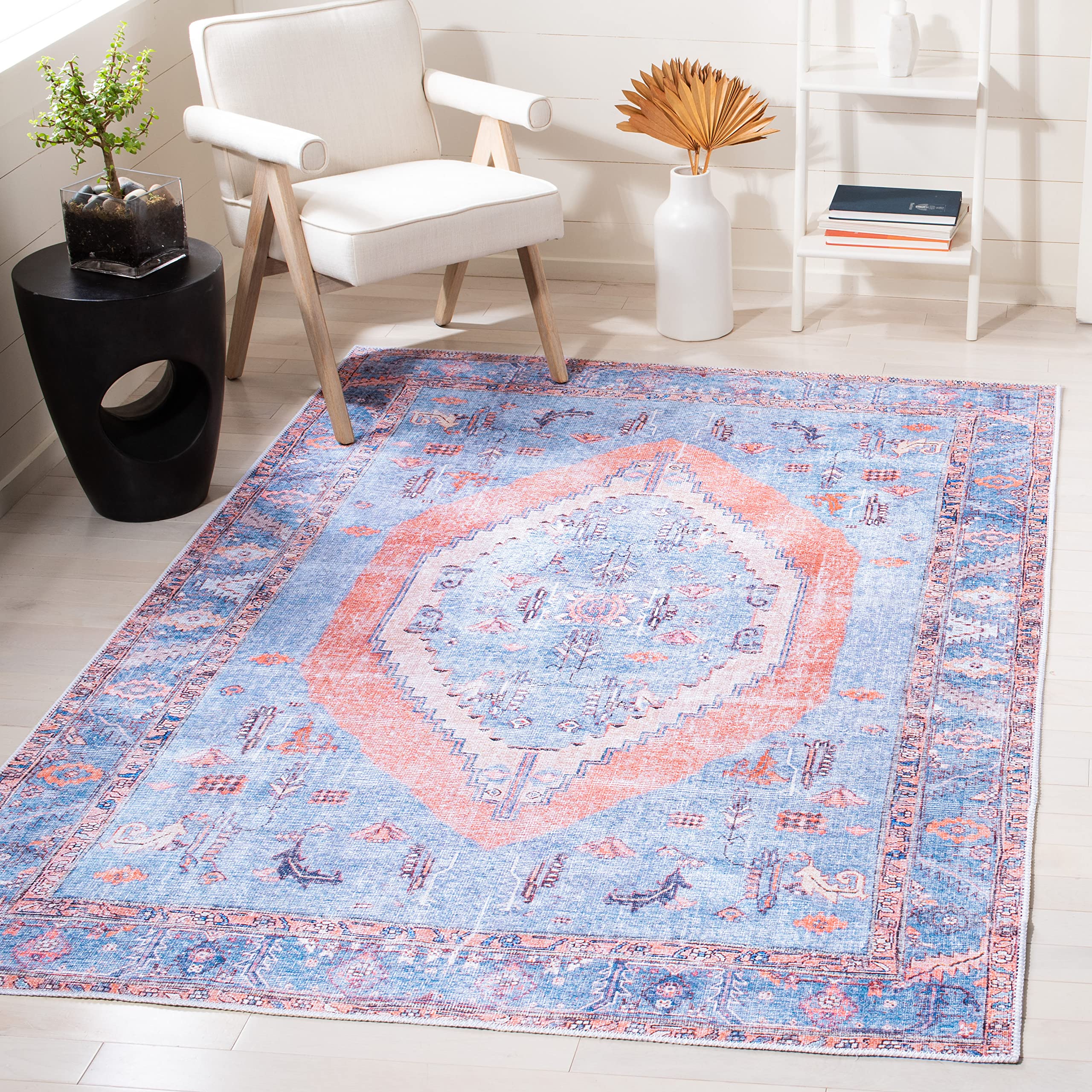 SAFAVIEH Serapi Collection Area Rug - 9' x 12', Light Blue & Beige, Boho Chic Design, Non-Shedding Machine Washable & Slip Resistant Ideal for High Traffic Areas in Living Room, Bedroom (SEP356J)