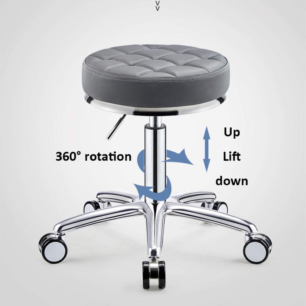 Rugs Clinic Stool with Wheels,Swivel Chair Office Stool with Black Synthetic Leather Seat,Adjustable Height 45-59 cm,Supported Weight 160 Kg,Photography Stoolfor Home Office