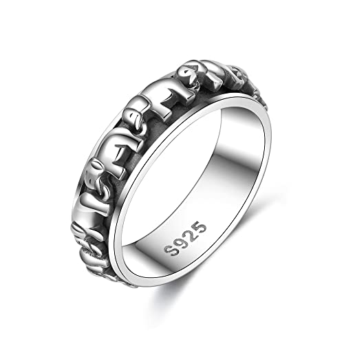YAFEINI Elephant Fidget Ring Sterling Silver Elephant Spinner Ring for Anxiety Fidget Jewelry Elephant Gifts for Women Men