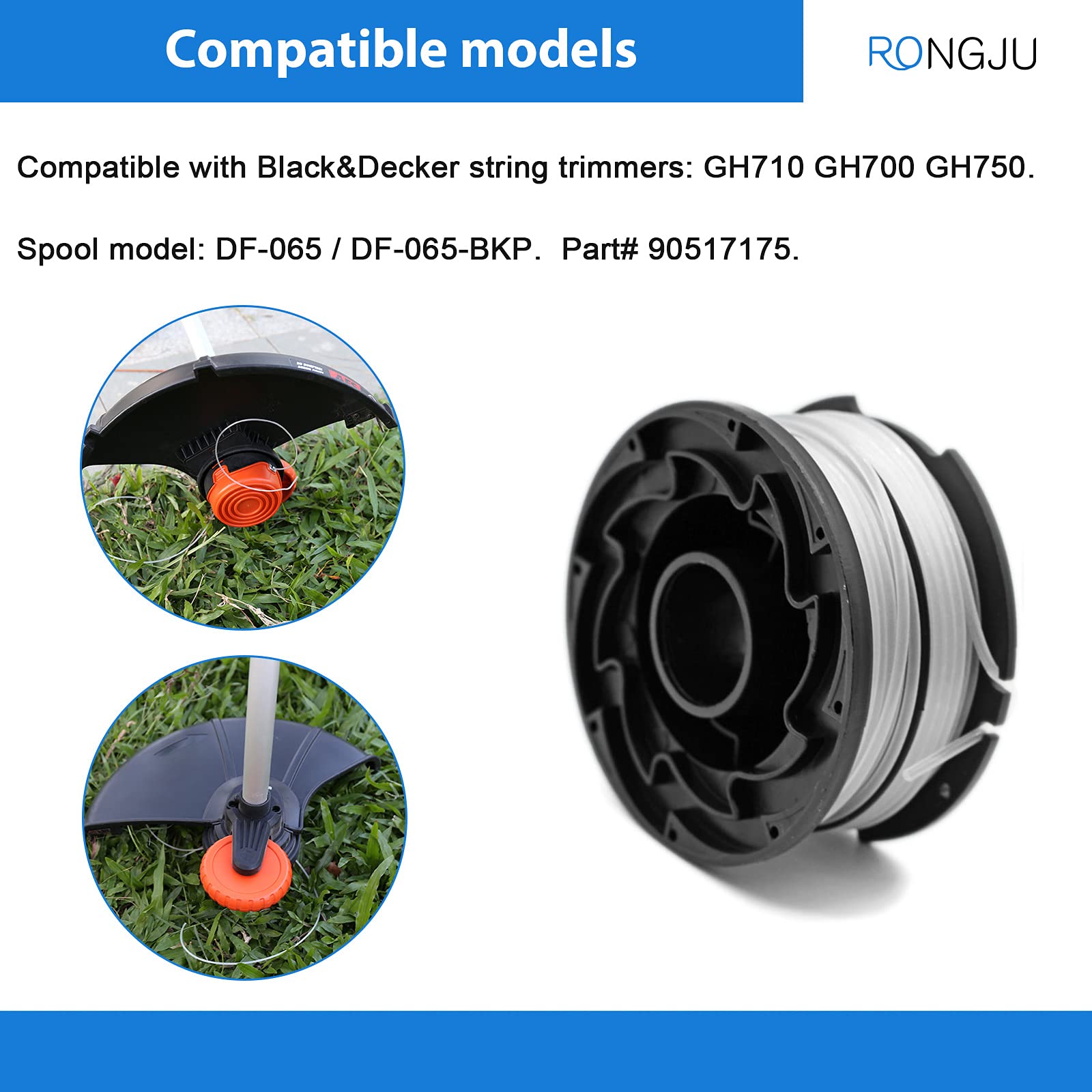 RONGJU 6 Pack Weed Eater Replacement Spools for Black and Decker GH3000 GH3000R LST540 LST540B String Trimmer Spool SF-080 SF-080-BKP with 20ft 0.080" Trimmer line