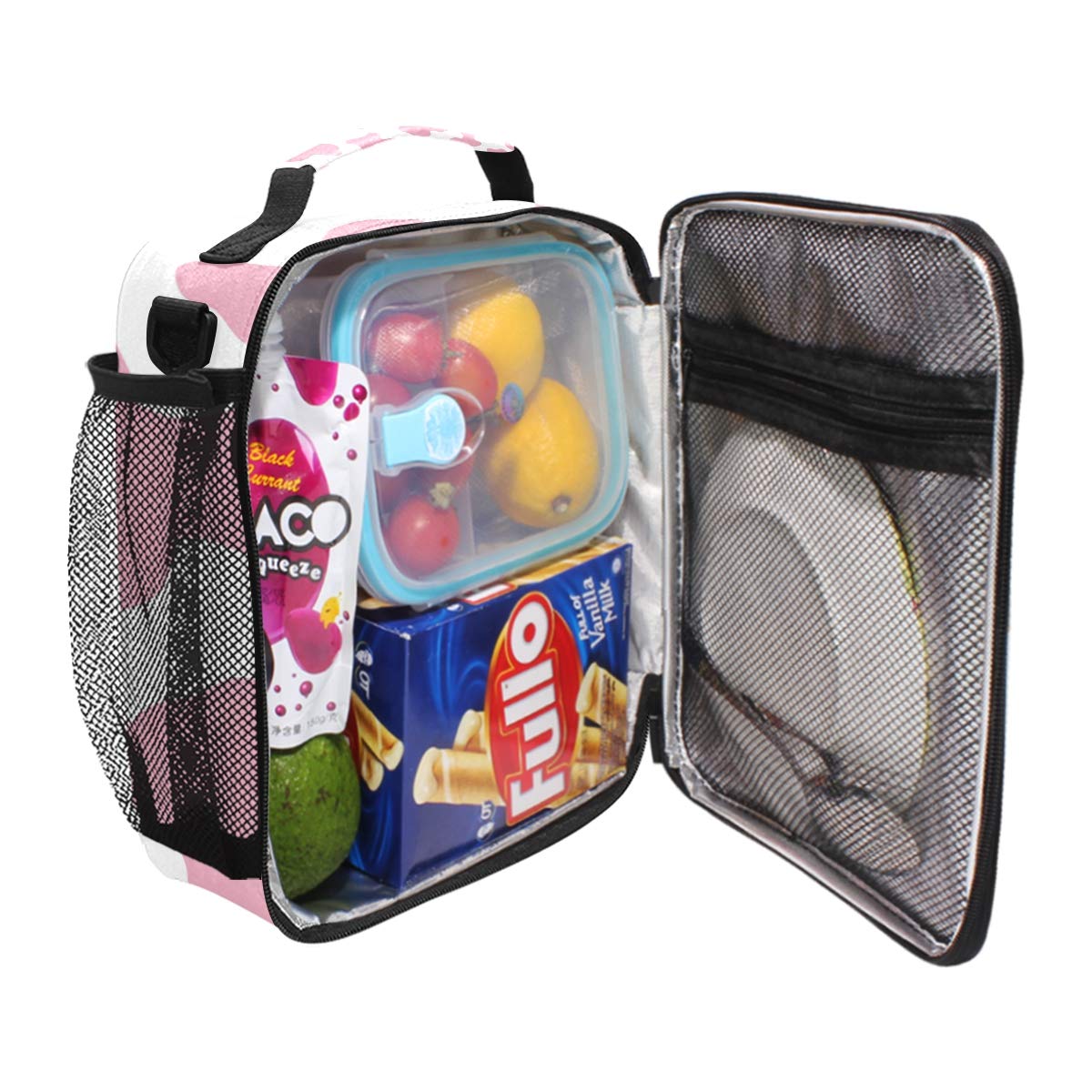 Pink Cow Print Camo Camoflage Lunchbox for Boys Girls,Insulated Lunch Tote Bag with Adjustable Strap,Leakproof and Durable Lunch Cooler for Work Office