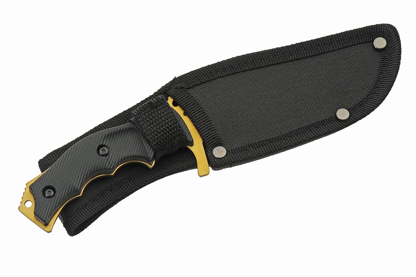 Szco Supplies 8.5” Gold/Black Full Tang Fixed Blade Saw Back Tracker Survivor Knife with Sheath, (211548-GD)