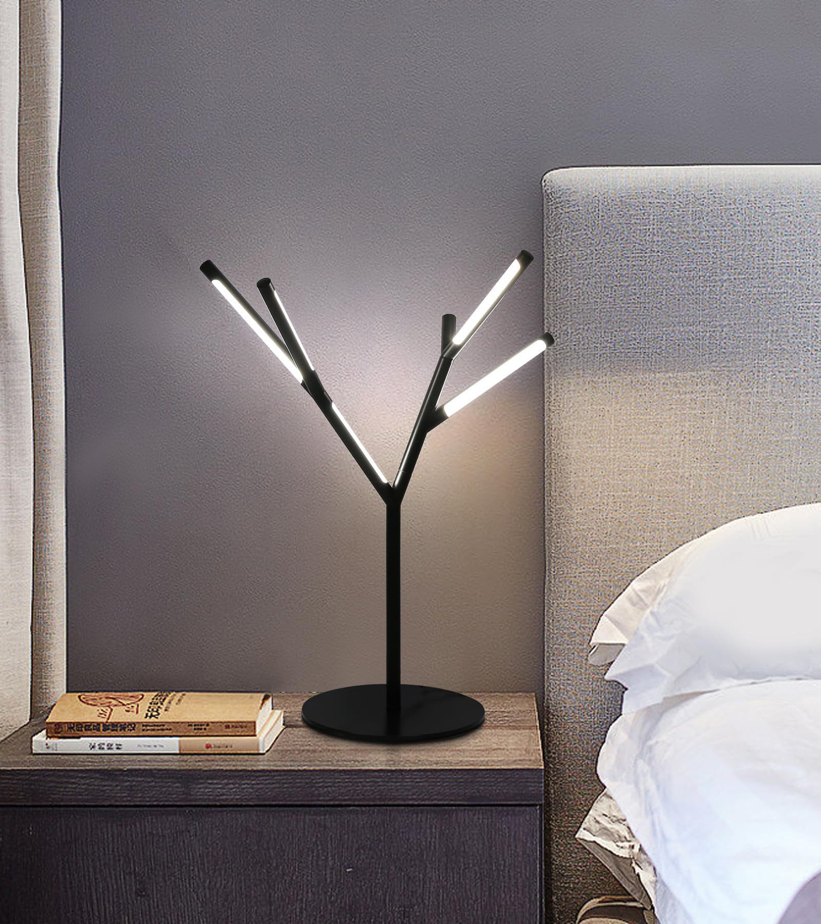 Q&S Bedside Table Lamp,Modern LED Black Table Lamp Mid Century Industrial Side Table Lamp for Living Room Bedroom Office Desk