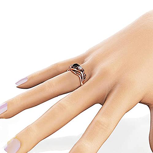 Witch Ring Unique Black Stone Prong Setting Twist Band Design Rose Gold Color Women Engagement Finger Rings Wholesale