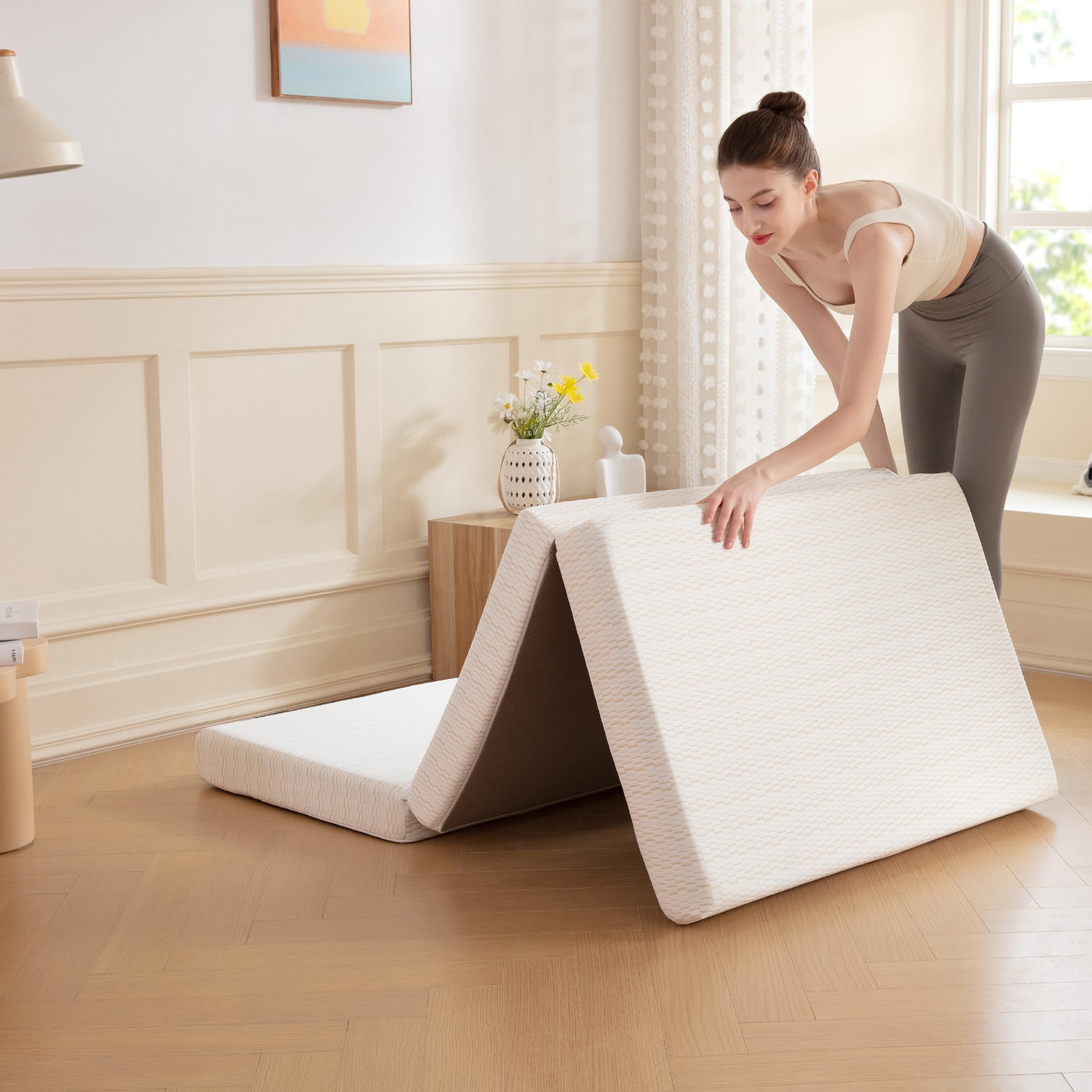 MLILY Folding Mattress, 3 inch Single Tri-fold Memory Foam Mattress, Foldable Mattress with Storage Bag and Washable Cover, Travel and Guest Mat, 75"×25", White