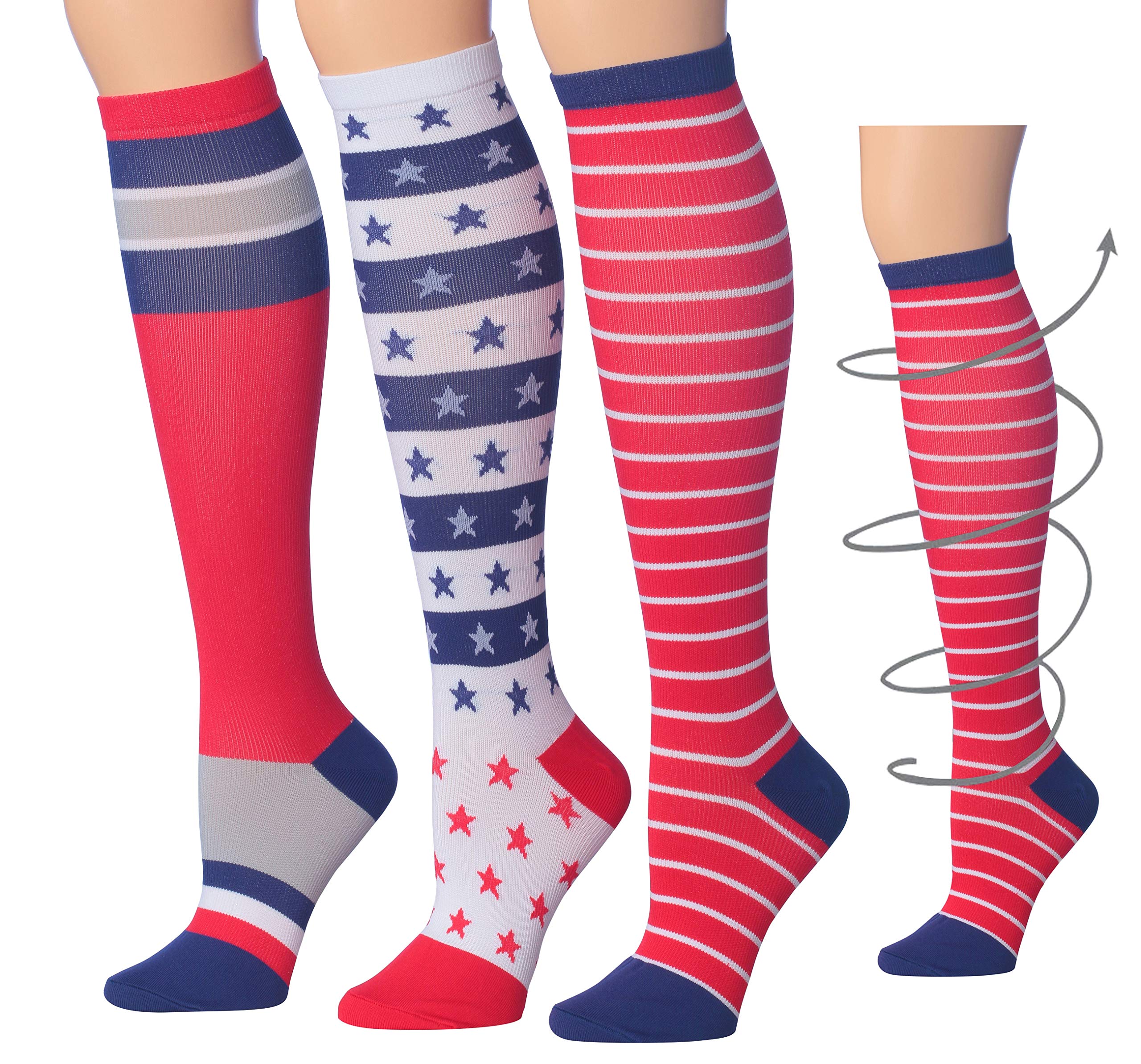 RONNOX Compression Socks for Men & Women Colorful Patterned Knee High Socks (16-20 mmHg / 12-14 mmHg) 3-Pairs CP01-D-2