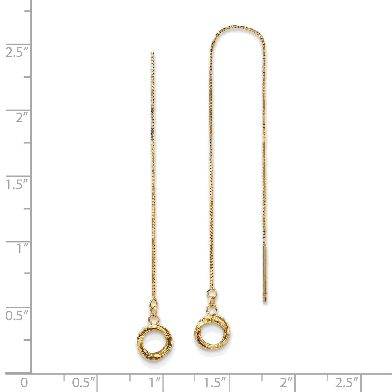 Polished Diamond-cut Box Chain Love Knot Threader Earrings in 14K Yellow Gold