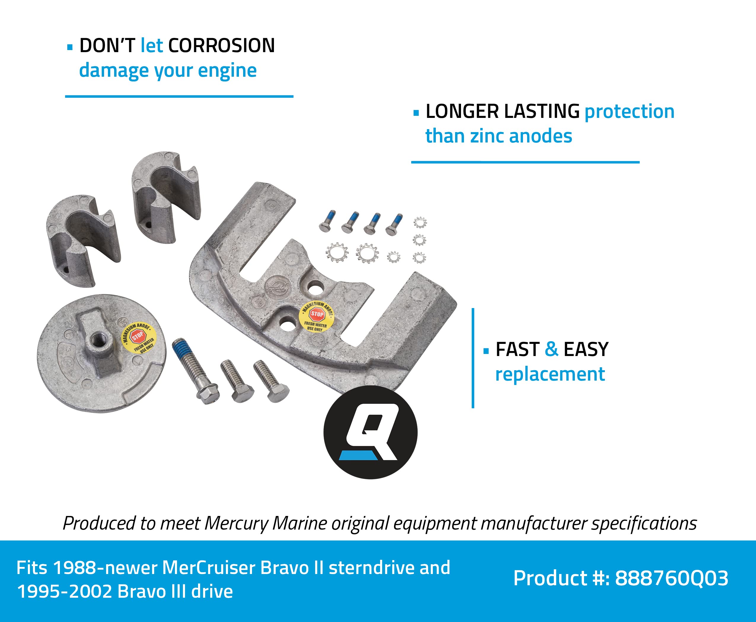 Quicksilver 888760Q03 Magnesium Anode Kit for MerCruiser Bravo II and Bravo III Drives