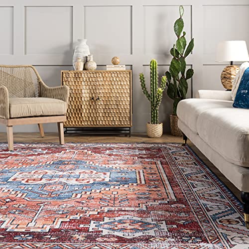 nuLOOM Marli Machine Washable Faded Medallion Ultra Thin Area Rug, 9' x 12', Rust