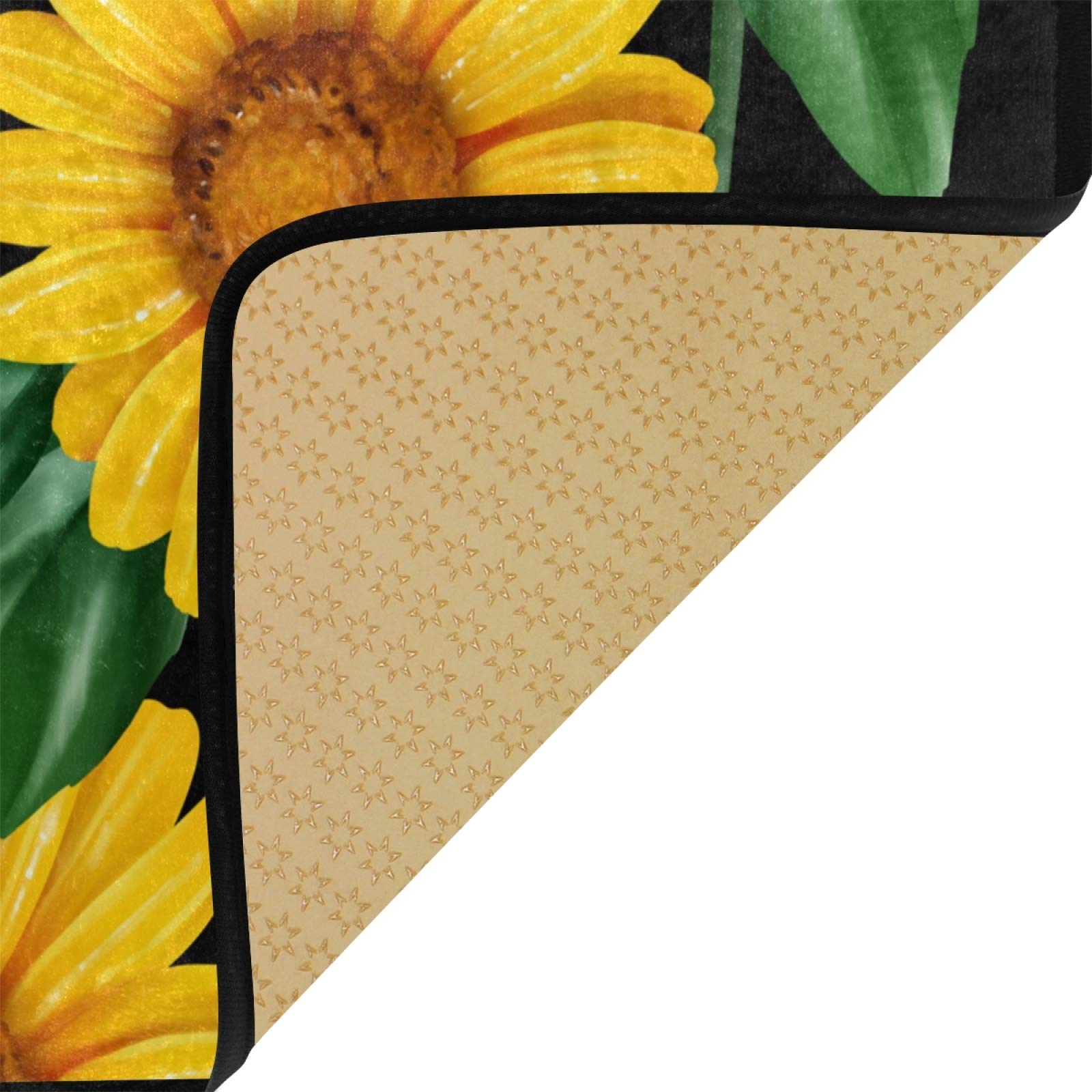 Sunflower Kitchen Rug Black Design Door Mat Bath Rug Home Decor Floor Mat Non-Slip Carpet for Kitchen Living Bedroom 39 x 20 Inch