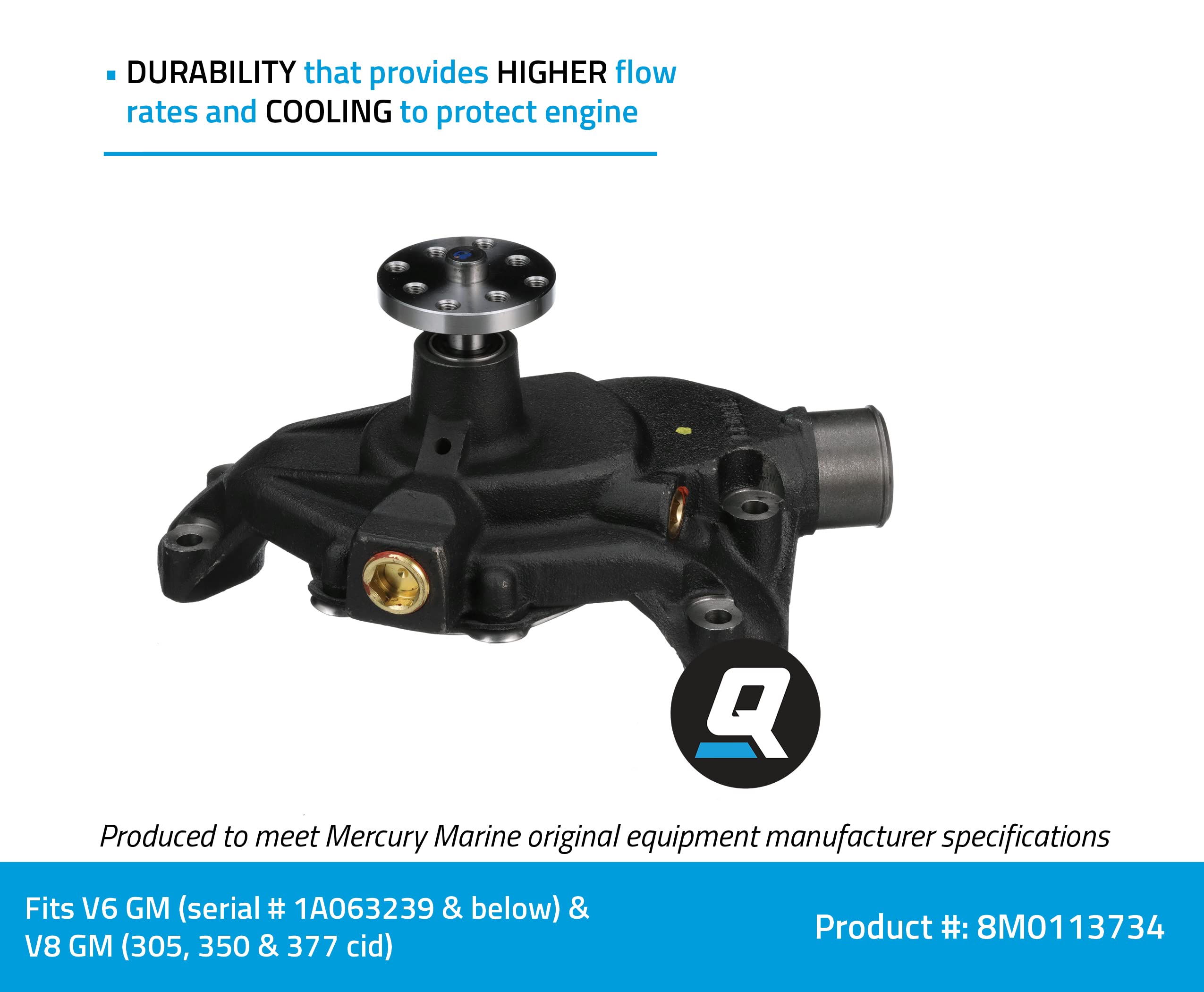 Quicksilver 8M0113734 Water Pump for Mercury V-6 and V-8 MerCruiser Engines