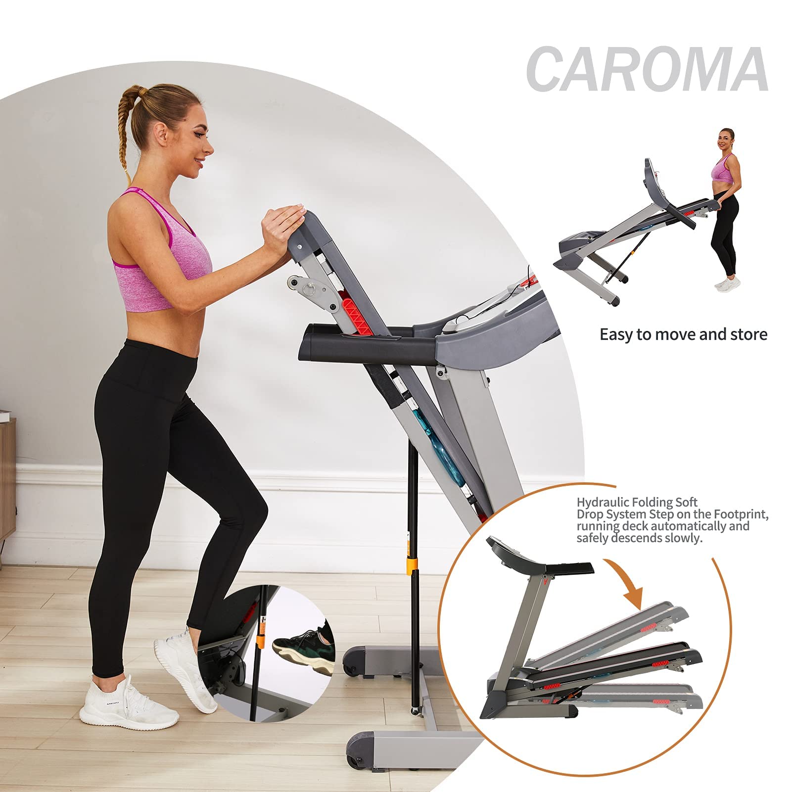 Treadmill 300 lbs with Auto/Manual Incline for Home, 3.25 HP Folding Treadmill with APP, 9 MPH Running Machine for Home/Gym with Shock Absorber, Bluetooth Speaker/LCD/Pulse Monitor, 12 Programs (Gray)