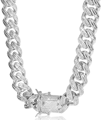 The GLD Shop 15MM Baguette Chain Link Necklace, 16" 18" 20" 22" - Gold, White Gold (20 inch, Gold)