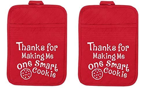 Teacher Appreciation Gift for Women - Thank You Present Potholder - One Smart Cookie Oven Mitt - Set of 2 (One Smart Cookie)