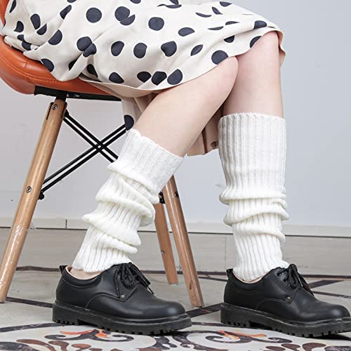 VINMEN Women's Harajuku Lolita Leg Warmers Kawaii Knit Long Ankle Socks Fall Winter Heap Sock (A White ), Free Size