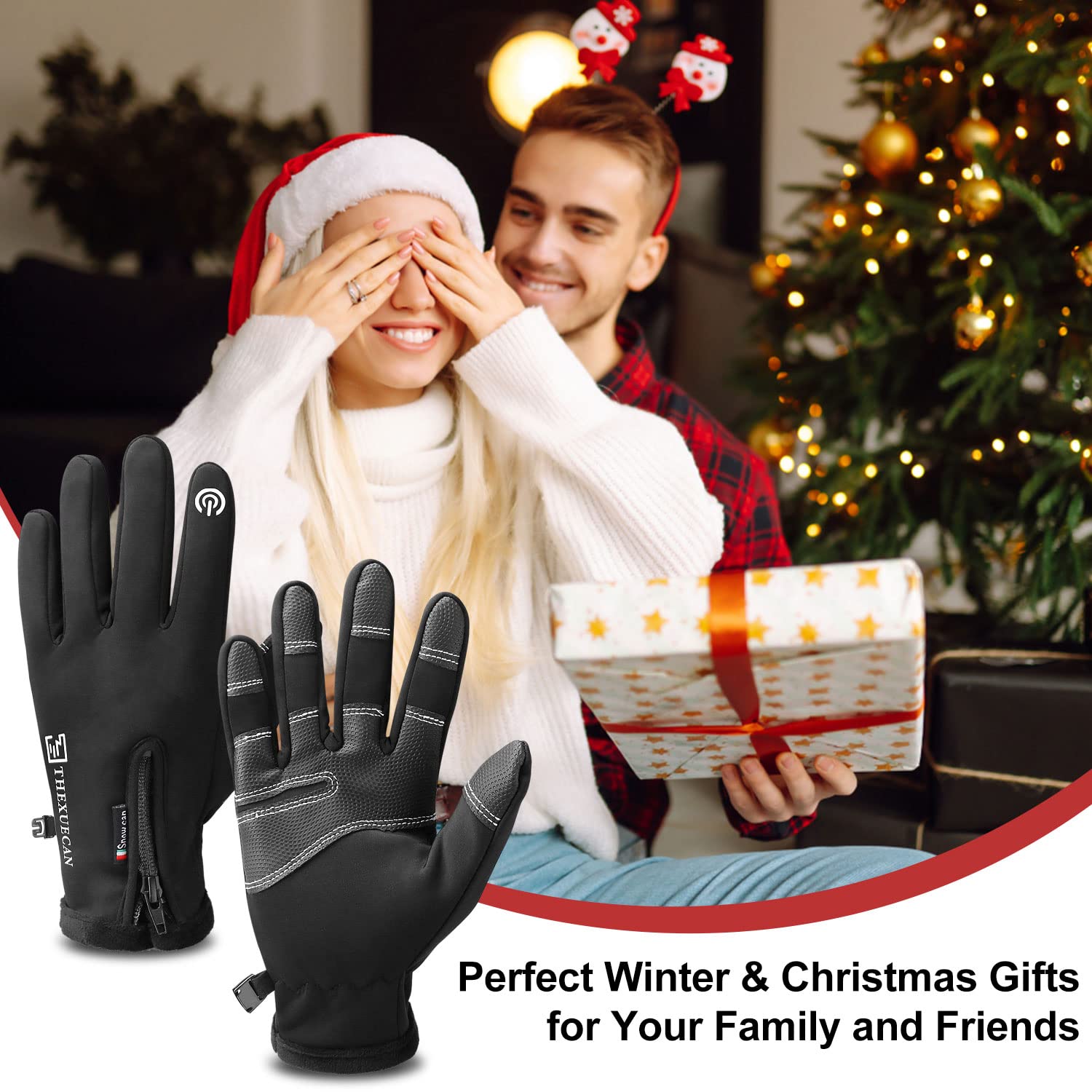 Tsuinz Winter Gloves,Waterproof Gloves for Women Men with Touchscreen Fingers,Anti-Slip Windproof Warm Cold weather Leather Gloves