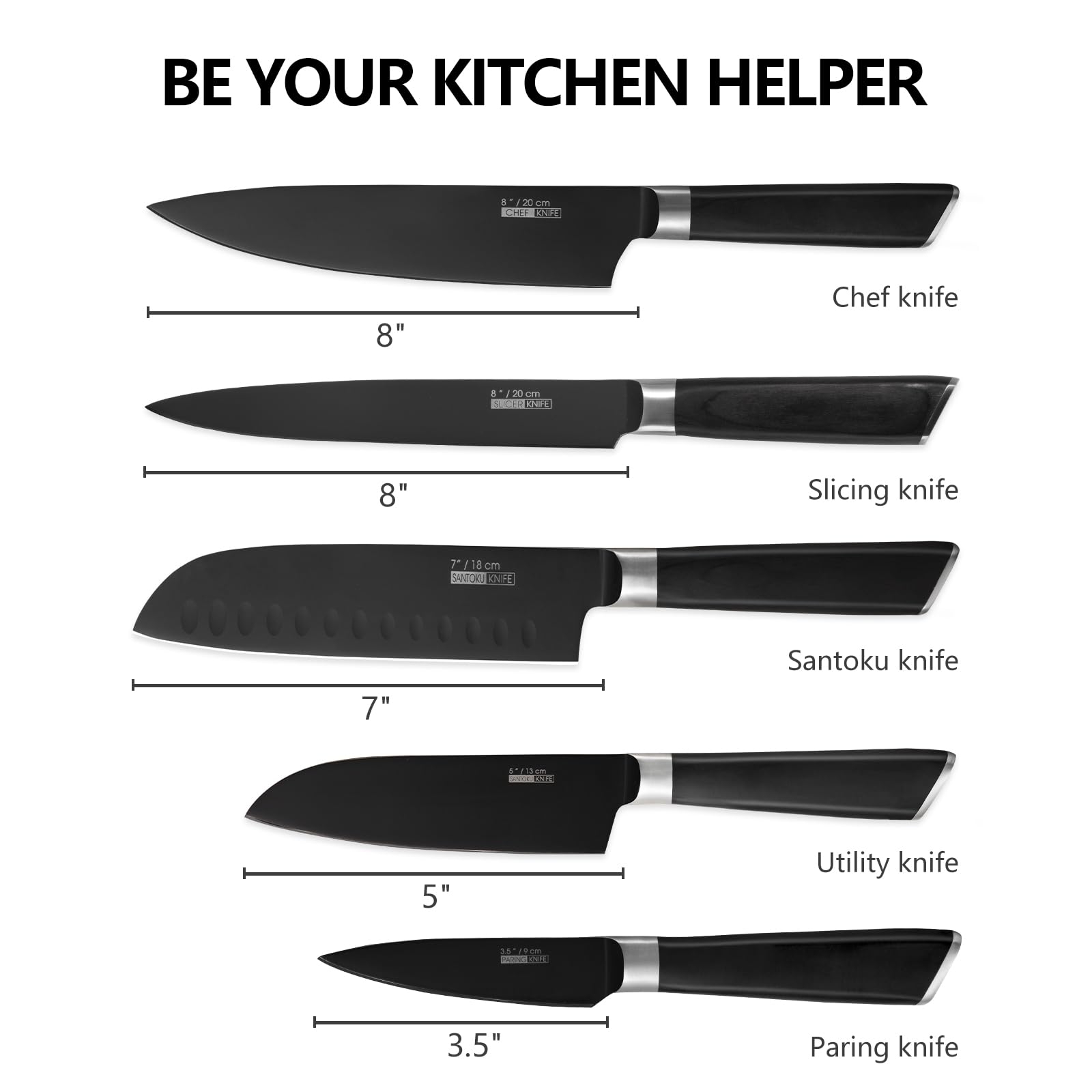Prochion 5 PCS Chef Knives Set with Wooden Box, Black Blade Knives Set for Kitchen without Block, Razor Sharp Kitchen Knife Set of 5 with Pakka Wood Handle for Family & Restaurant