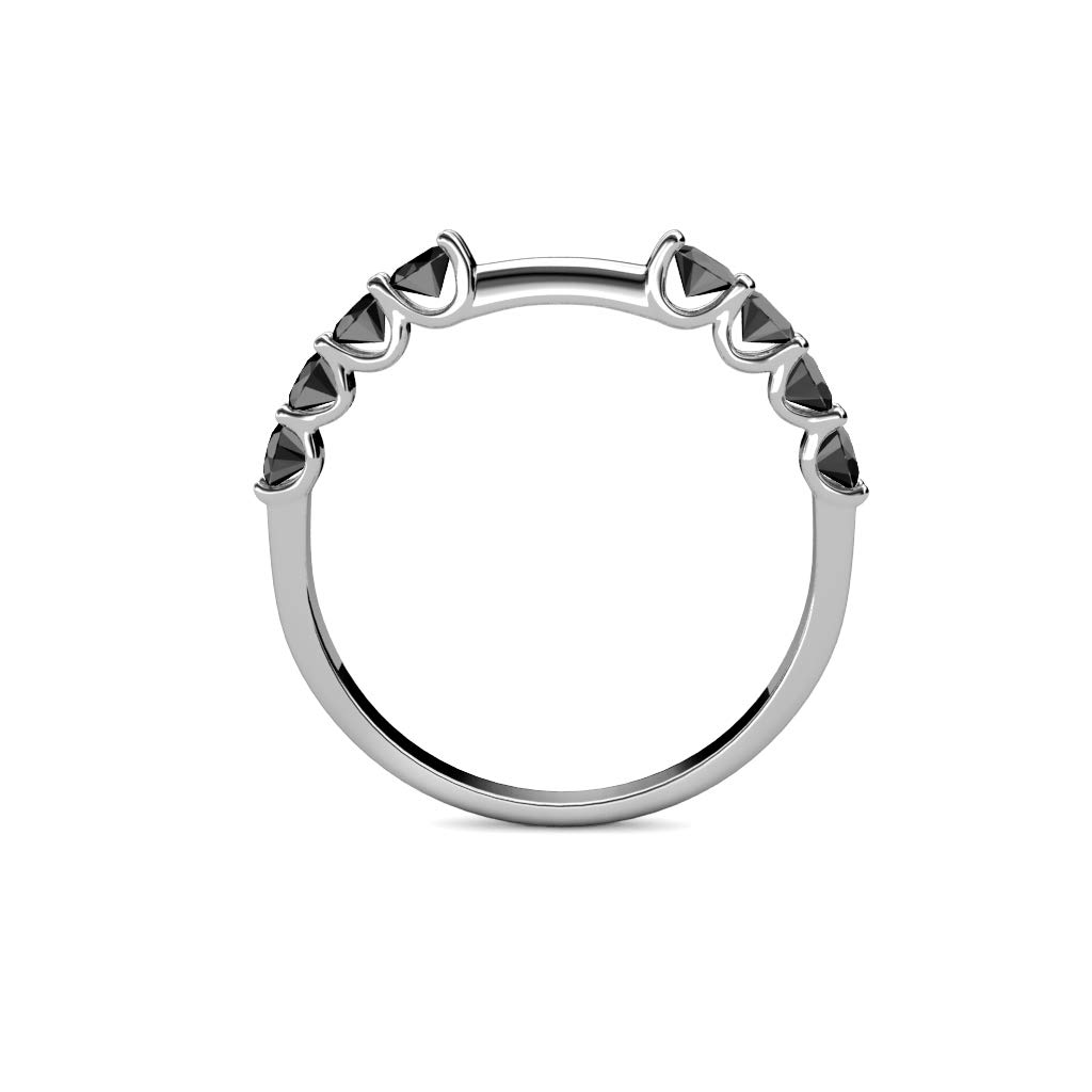 Round Black Diamond 1/2 ctw Women Wedding Band Stackable 14K White Gold-5.0