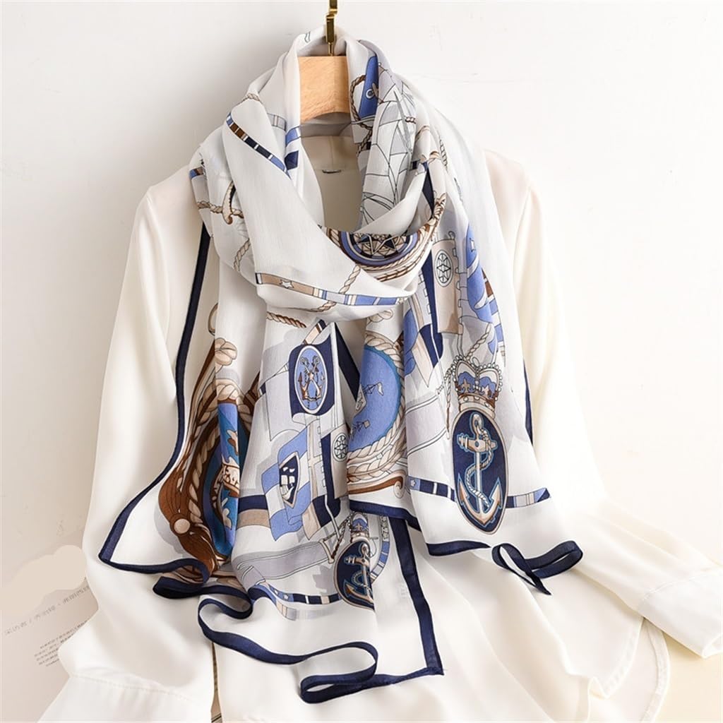 XWWDP Silk Satin White Blue Long Silk Scarf Mulberry Silk Scarf Women (Color : A, Size : One Size)